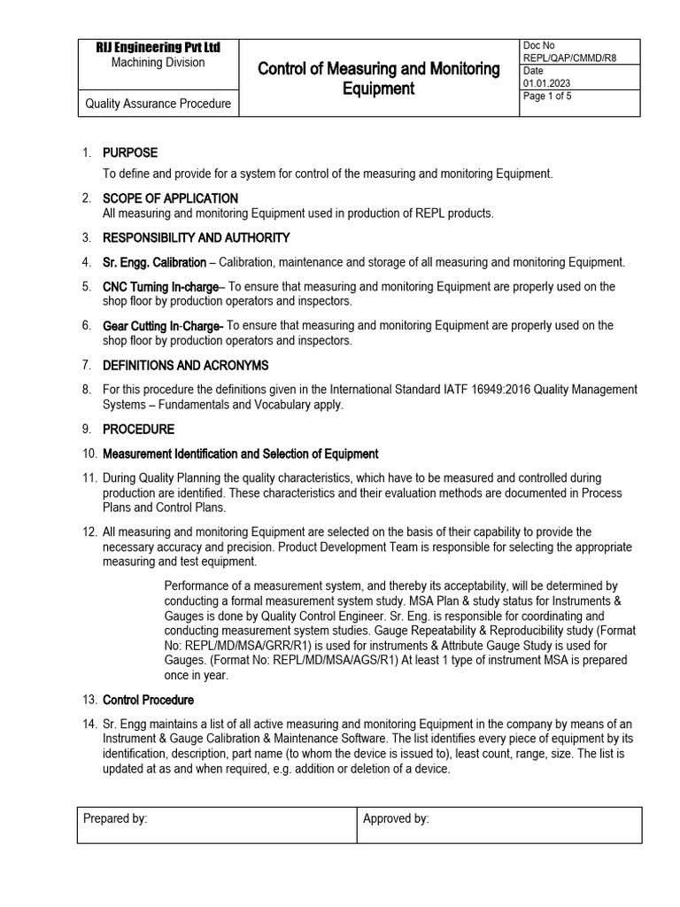 13) Control of Measuring Monitoring Devices | PDF | Calibration | Quality Assurance