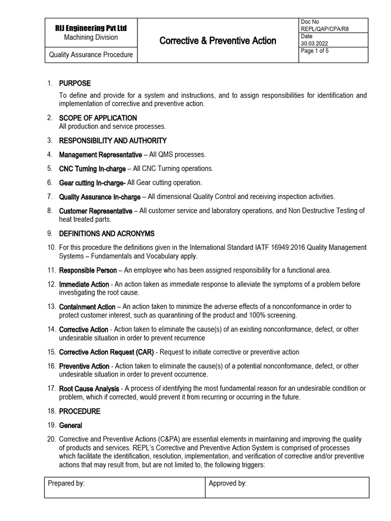 Corrective and Preventive Action Guide | PDF | Quality Assurance ...