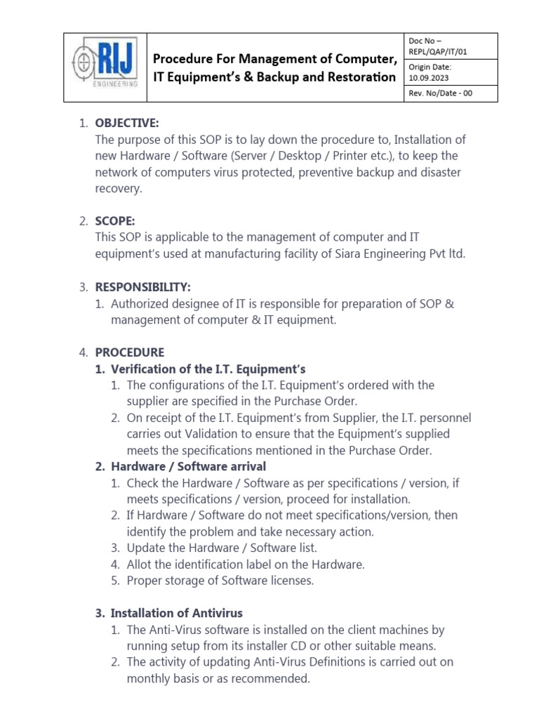 36) Procedure For Management of Computer IT Equipment's Backup and Restoration | PDF | Backup ...