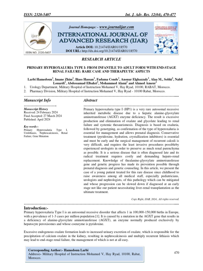 PRIMARY HYPEROXALURIA TYPE I: FROM INFANTILE TO ADULT FORM WITH END ...