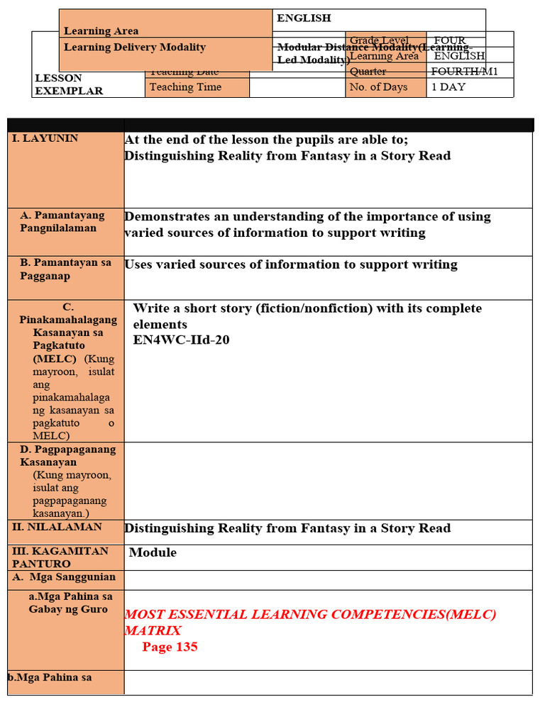 Cot English 4 Quarter 4 m1 | PDF | Learning