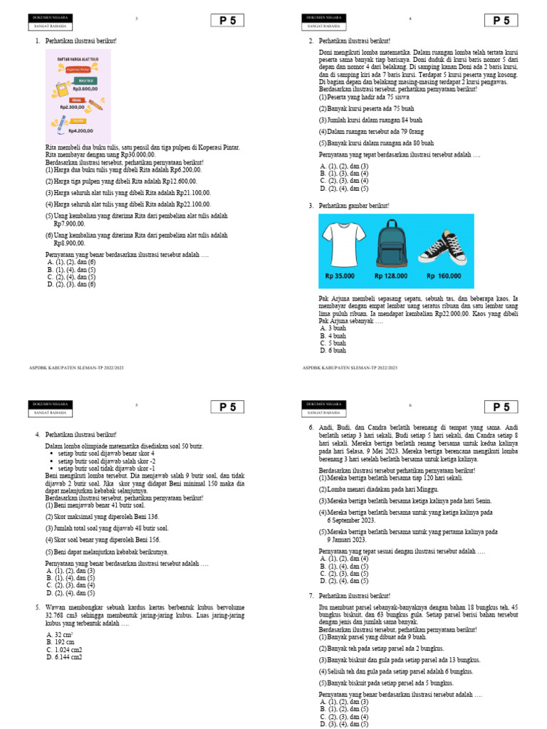 Soal Aspdbk To5 Literasi Numerasi - Compress | PDF