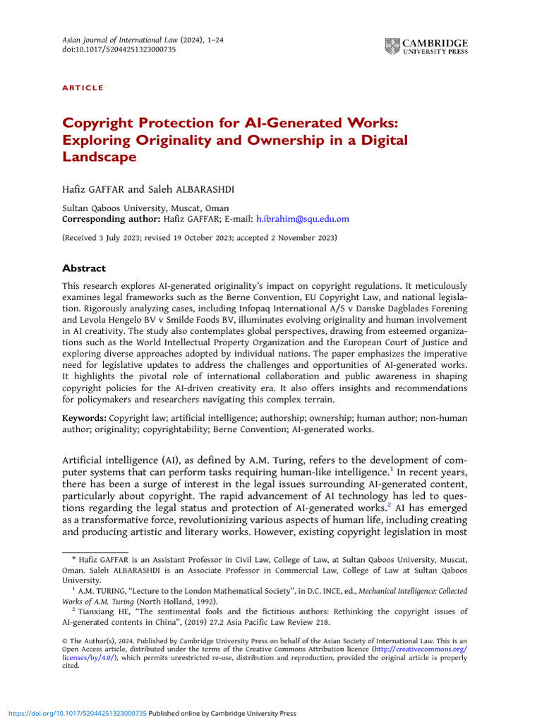 Copyright Protection For Ai Generated Works Exploring Originality and ...