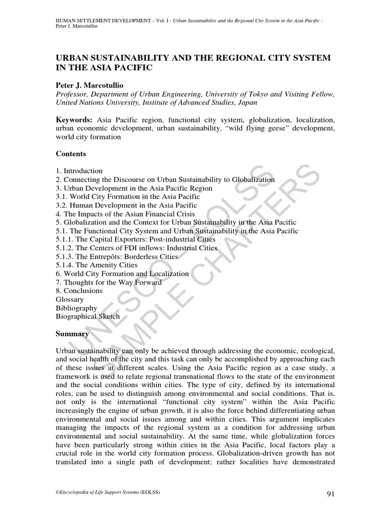Urban Sustainability and City System | PDF | Sustainability | Globalization