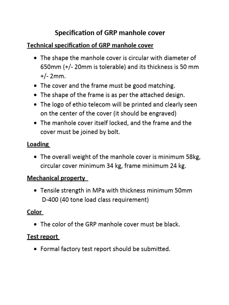 GRP Manhole Cover Technical Spec | PDF