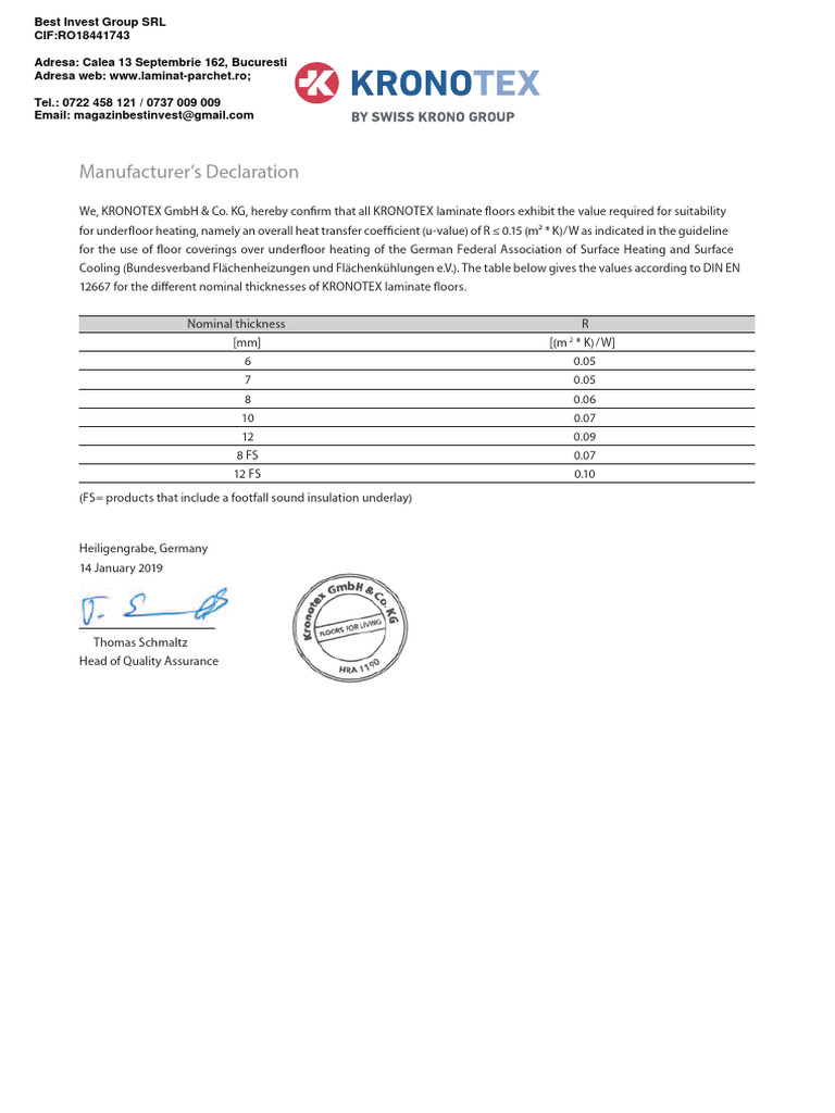 Fisa Rezistenta Termica Kronotex | PDF
