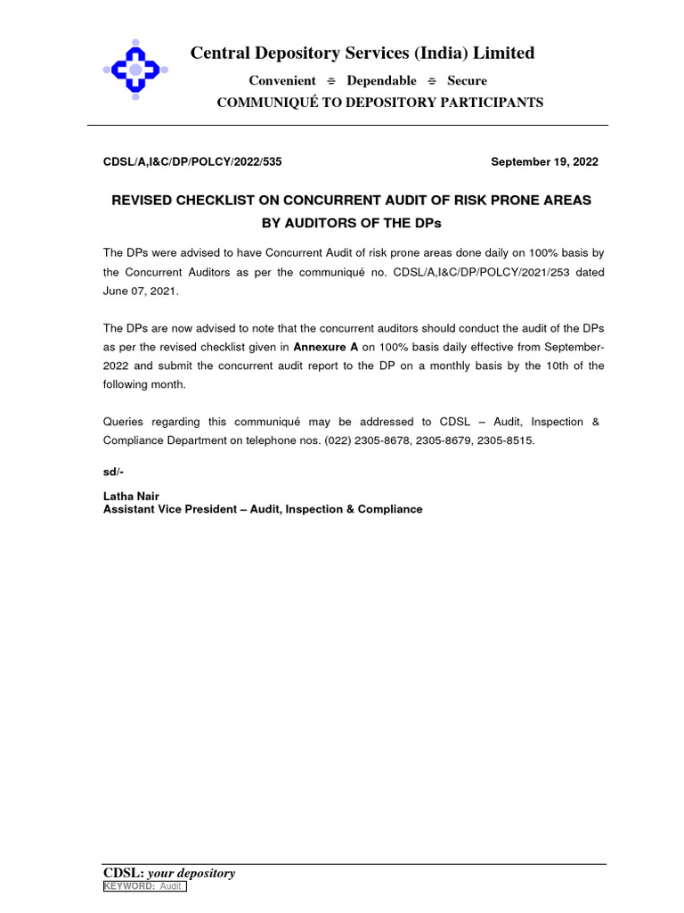 Communiques - DP - DP 535 Concurrent Audit of Risk Prone Areas by ...