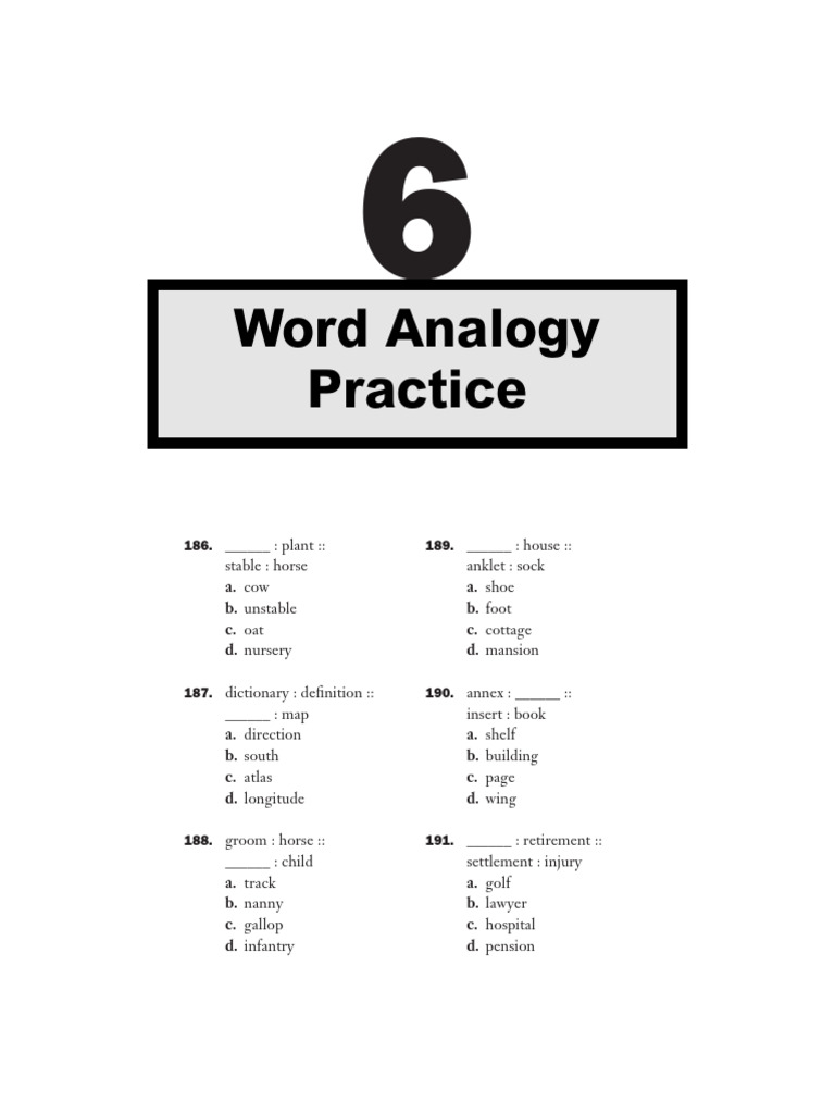 501 Word Analogy Questions 186-130 | PDF