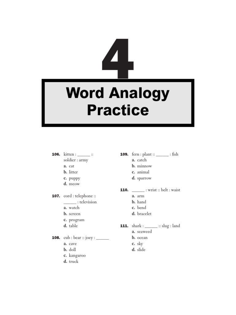 501 Word Analogy Questions 106-140 | PDF