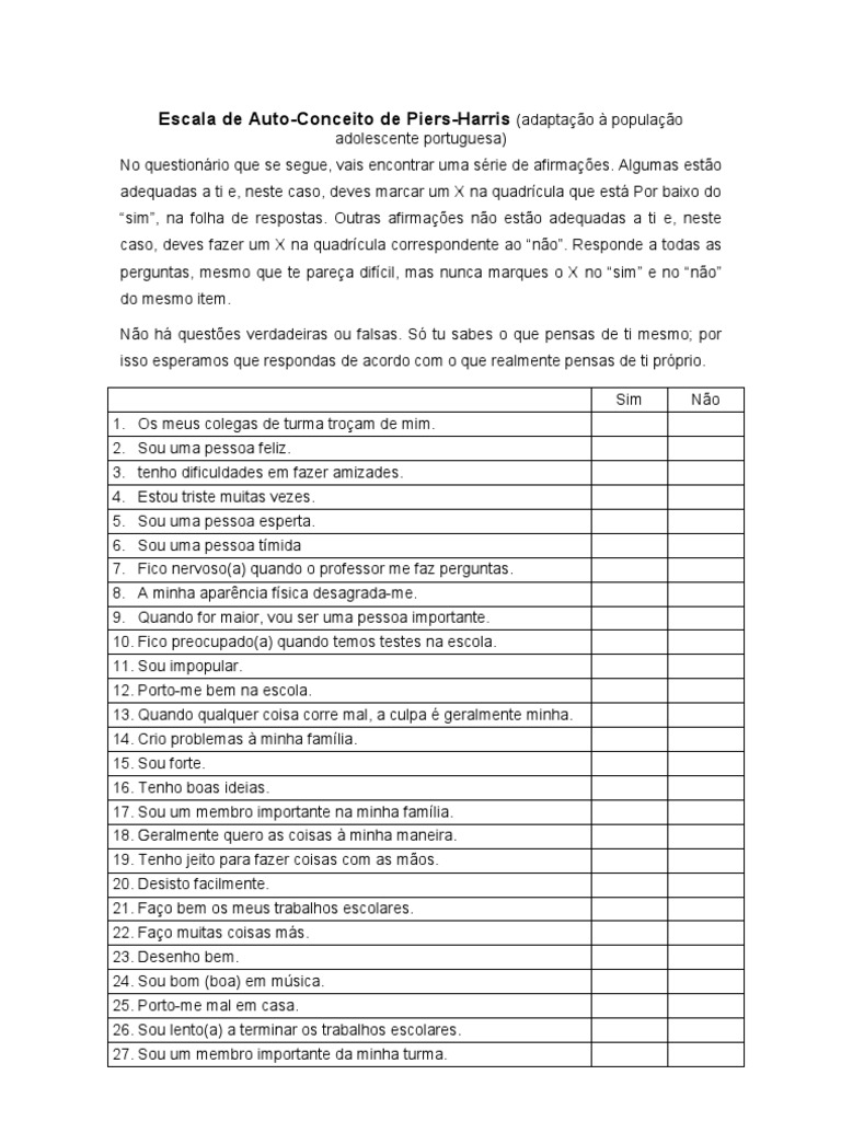Microsoft Word - Escala de Auto-Conceito | Lazer