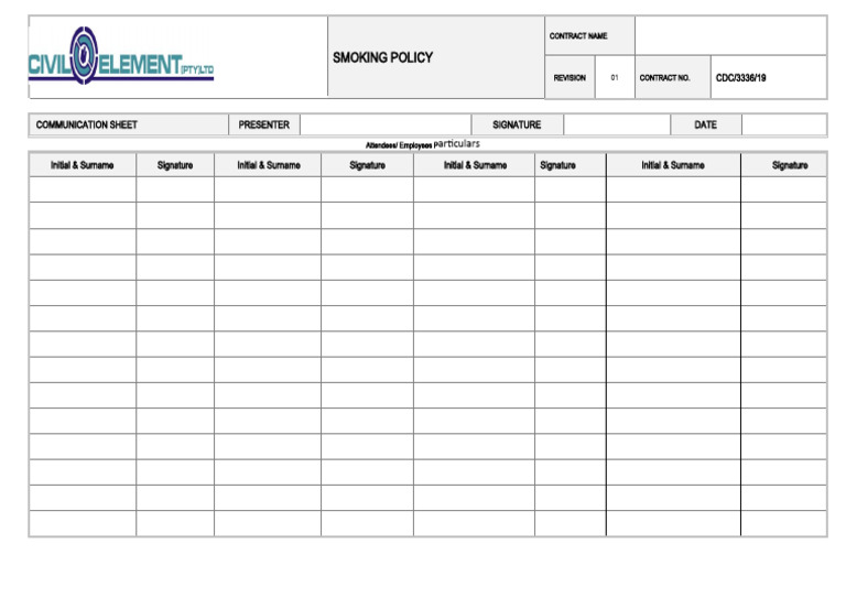 Smoking Policy Communication Sheet | PDF