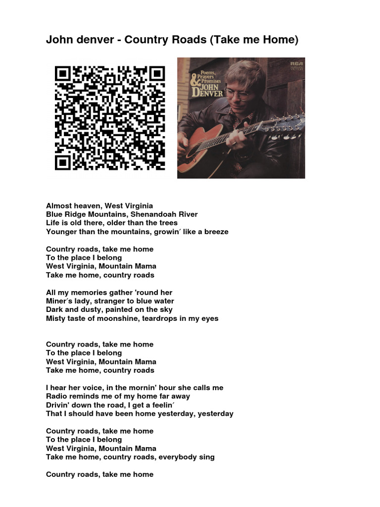 Songtext John Denver-Country Roads (Take Me Home) | PDF | Part Of ...
