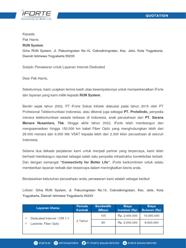 Penawaran Internet Dedicated iForte | PDF