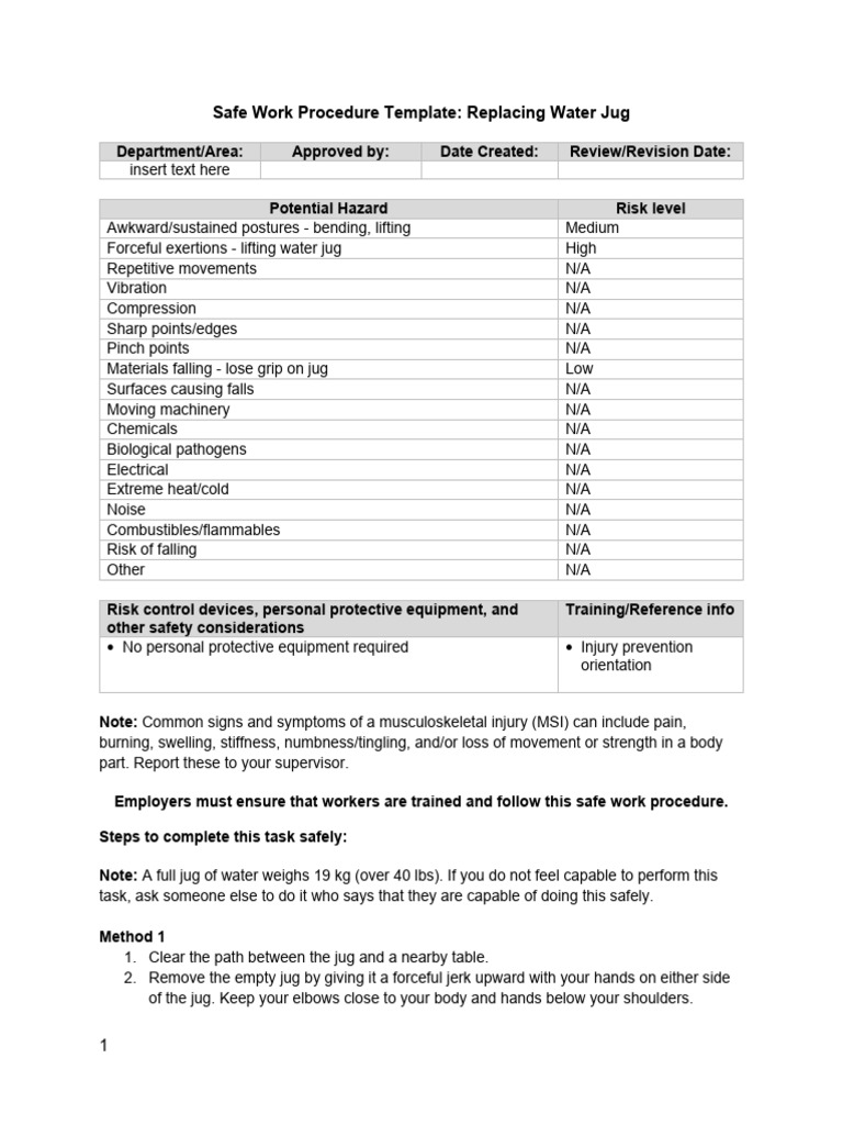 SWP ReplacingWaterJug 22SWMB | PDF | Occupational Safety And Health ...