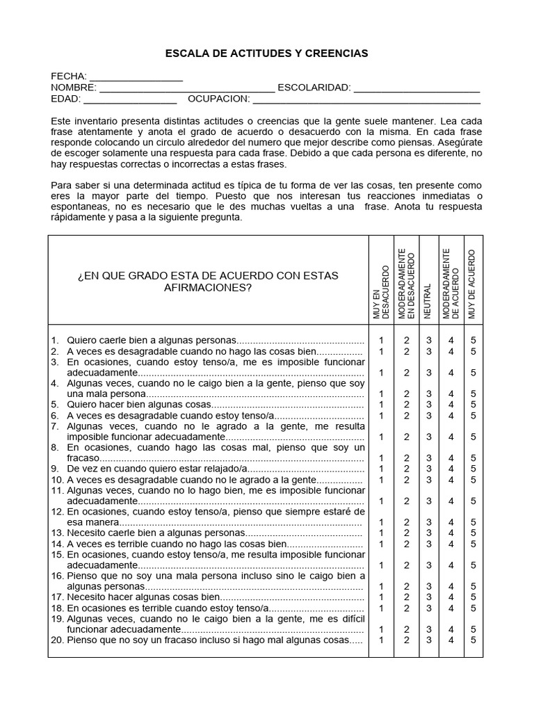 Escala De Actitudes Y Creencias Young Pdf