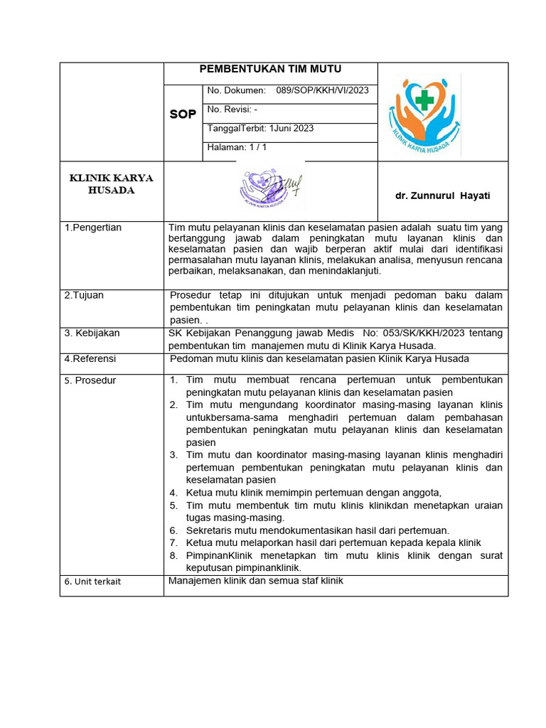 SOP Pembentukan Tim Mutu | PDF