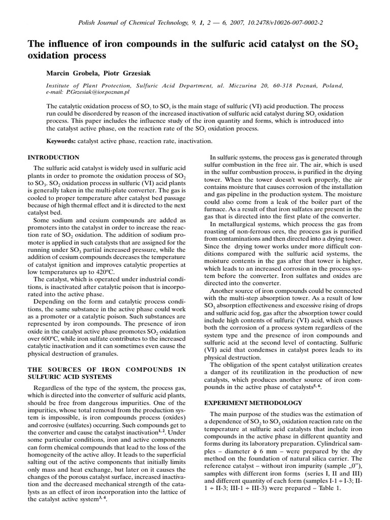 The Influence of Iron Compounds in | PDF | Catalysis | Sulfur Dioxide