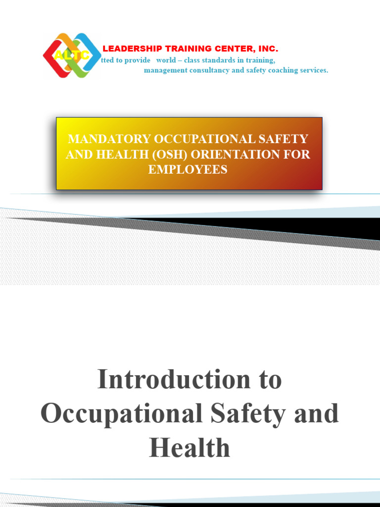 Inroduction To OSH | PDF | Occupational Safety And Health | Safety