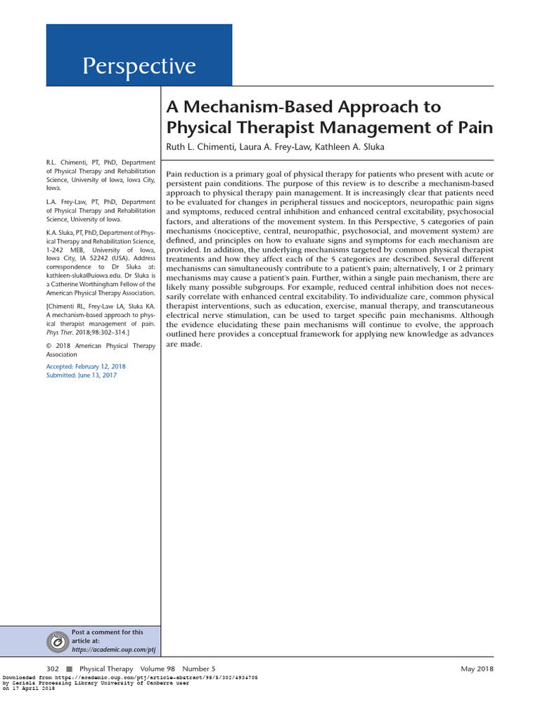 A Mechanism-Based Approach To Physical Therapist Management of Pain ...