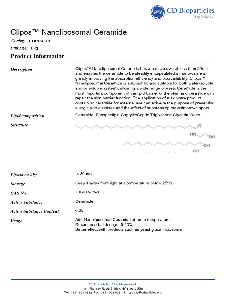 CDPR 0020 Clipos Nanoliposomal Ceramide | PDF | Lipid | Membrane Biology