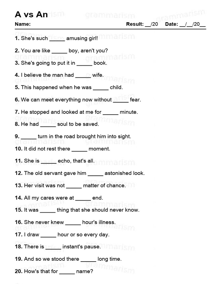 Grammarism A Vs An Test 41 1507444 | PDF
