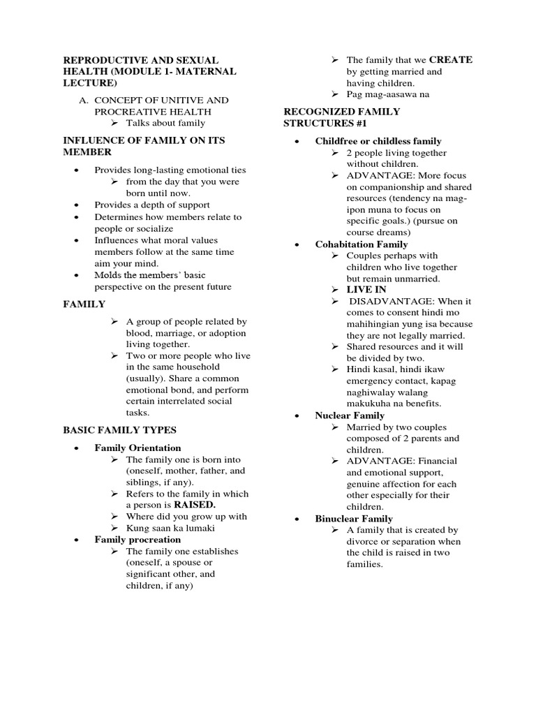 Module 1 Maternal Lecture | PDF | Family | Living Arrangements