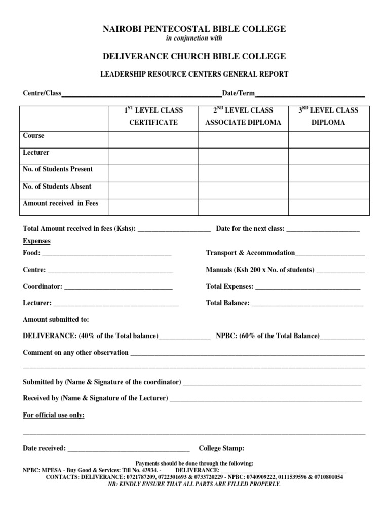 Deliverance Bible College Report Sheet | PDF