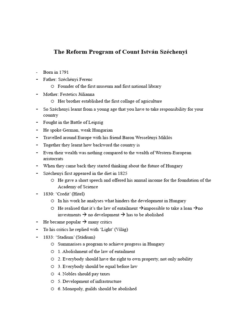 The Reform Program of Count István Széchenyi | PDF | Hungary