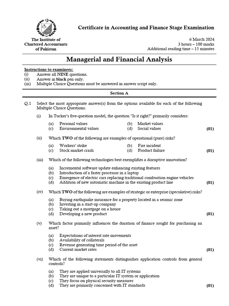 CAF 6 MFA Spring 2024 | PDF | Financial Capital | Equity (Finance)
