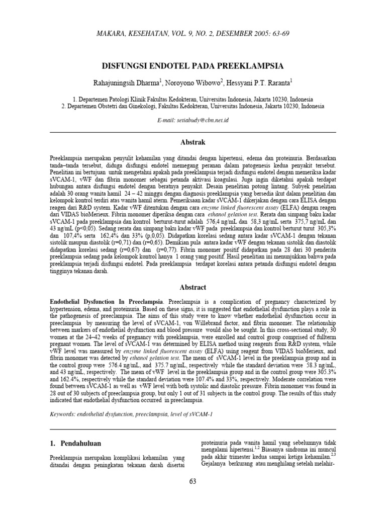 Disfungsi Endotel Pada Preeklampsia | PDF