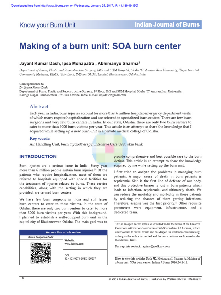Setting Up a Burn Unit in Odisha | PDF | Intensive Care Unit | Hospital