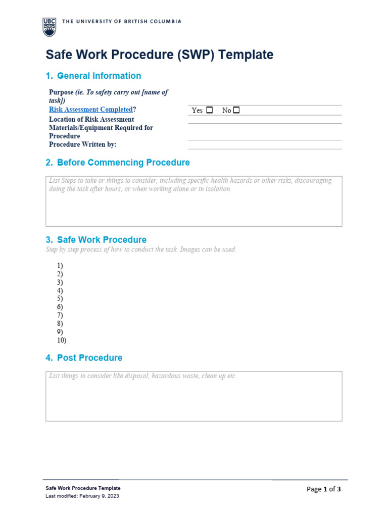 General SWP Template | PDF | Risk Assessment | Safety