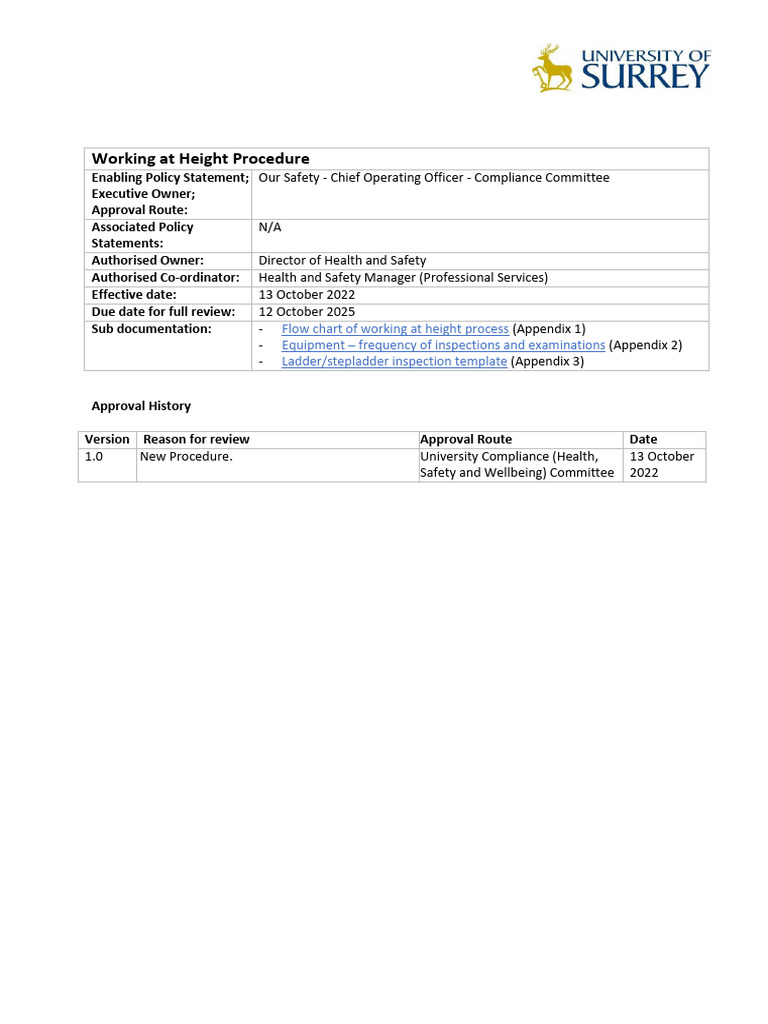 Working at Height Procedure | Download Free PDF | Occupational Safety ...