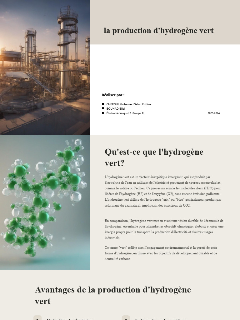 Production d'hydrogène vert : enjeux et avantages | PDF | Pile à ...