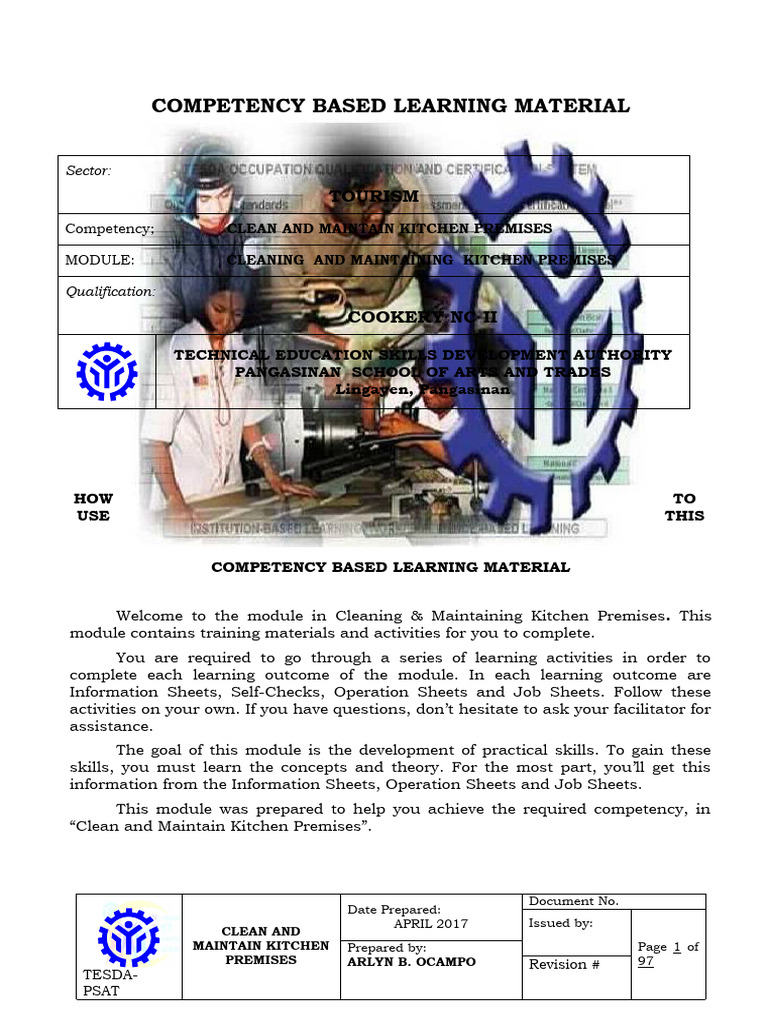 CBLM #1 Clean &maintain Kitchen Premises | PDF | Disinfectant ...