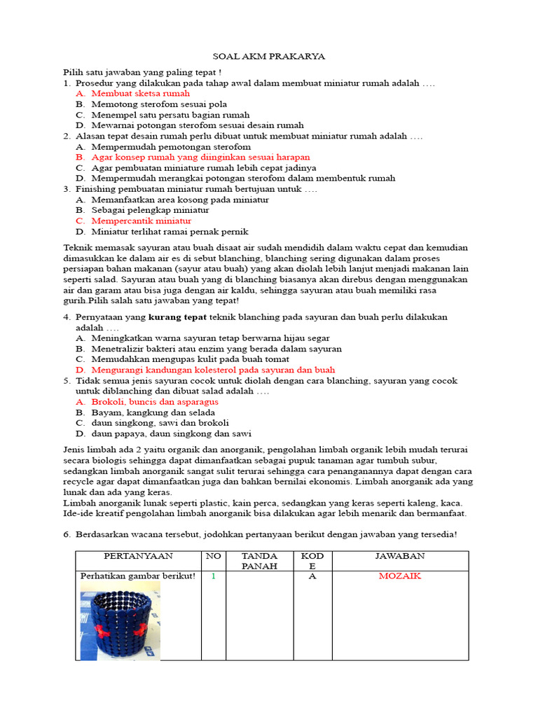 Soal Akm Prakarya Dengan Kunci | PDF | Griya & Taman | Sains & Matematika
