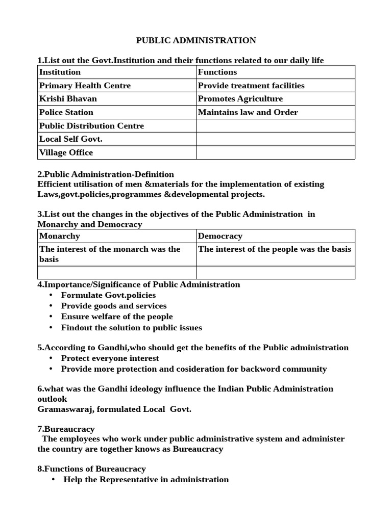 Overview of Public Administration Functions | PDF | Civil Service ...