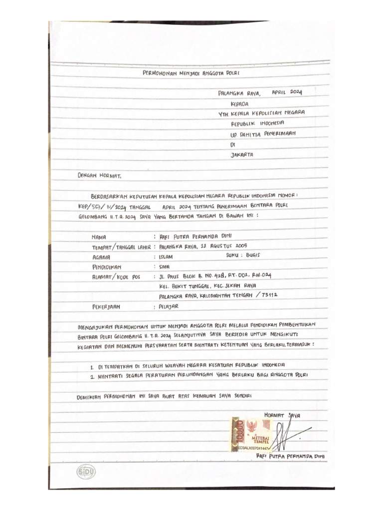 Permohonan Menjadi Anggota Polri | PDF