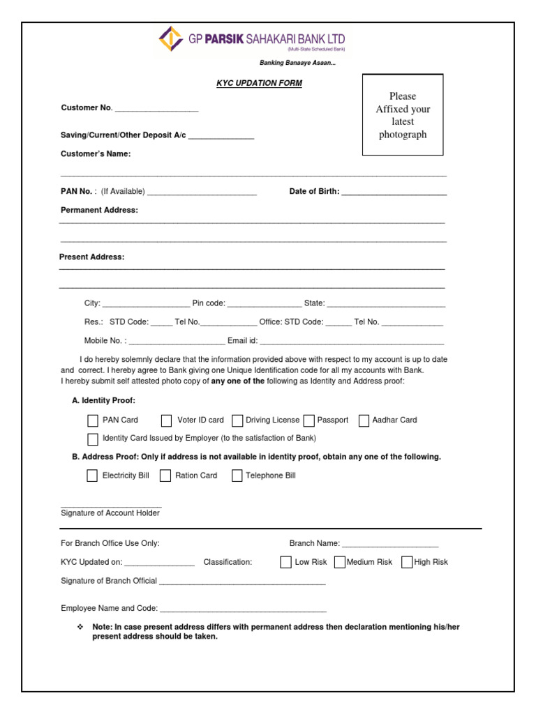 Kyc Updation Form English | PDF | Identity Document | Applications Of ...