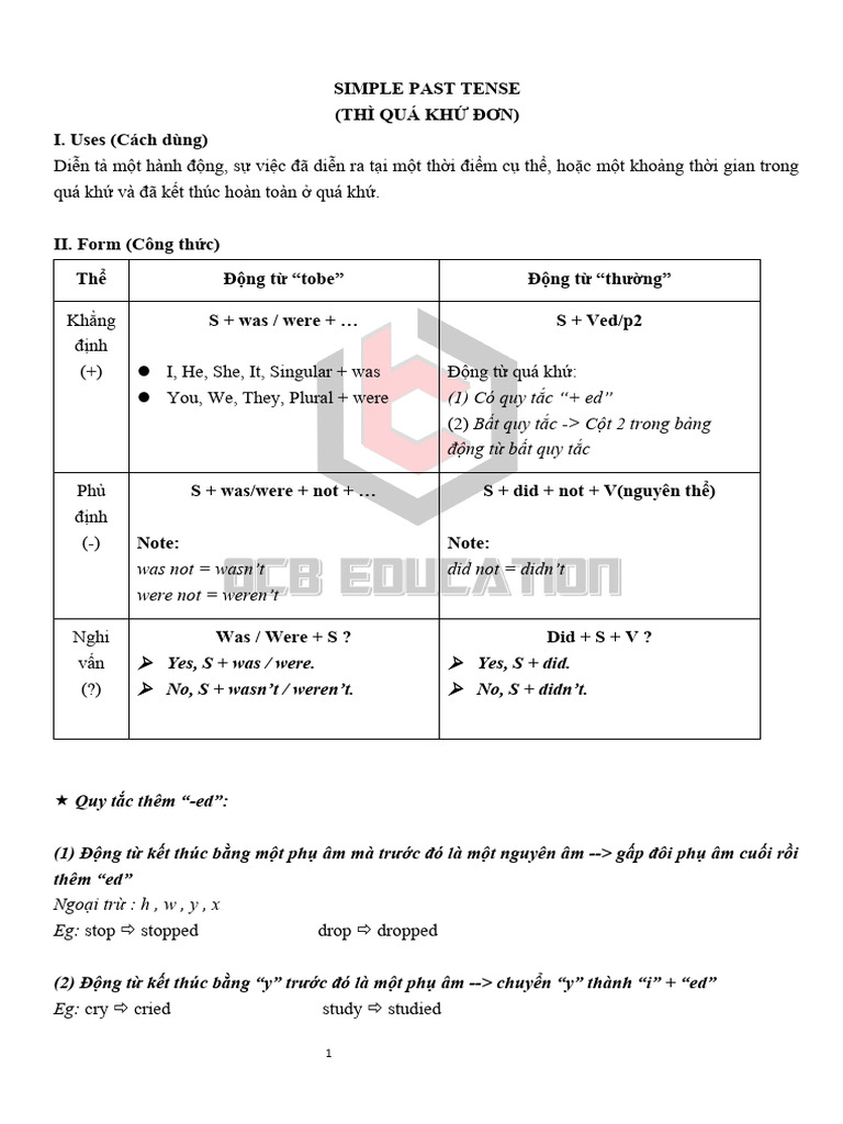 Simple Past Tense Guide and Exercises | PDF