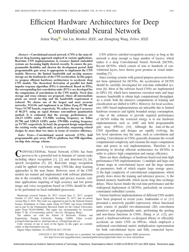 Efficient Hardware Architectures For Deep Convolutional Neural Network ... Efficient Hardware Architectures For Deep Convolutional Neural Network ...