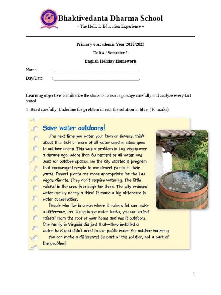 Holiday Homework Primary 6 Academic Year 2021-2022 | PDF