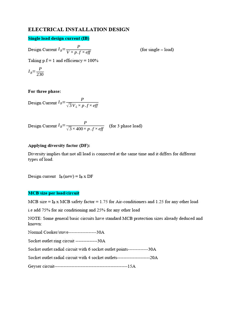 Design and Sizing of Electrical Installation Systems | PDF | Fuse ...