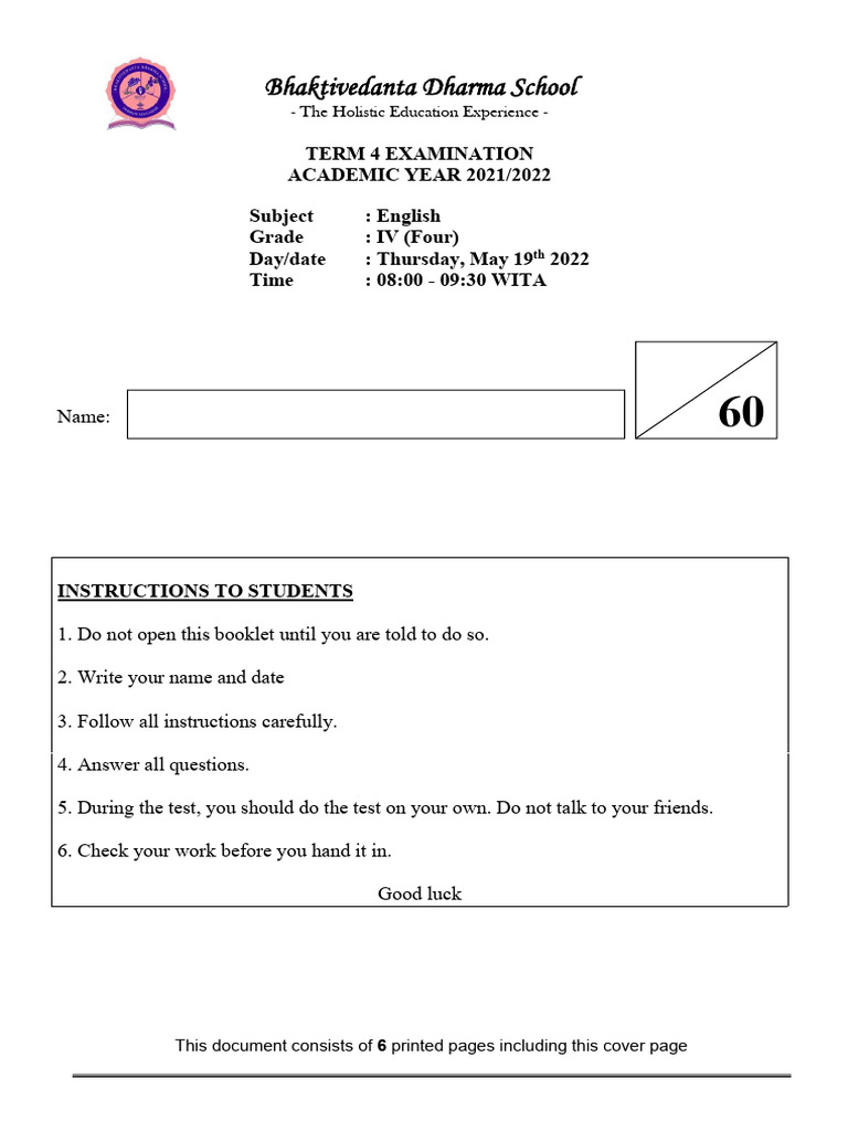 Grade IV English Exam Paper 2022 | PDF