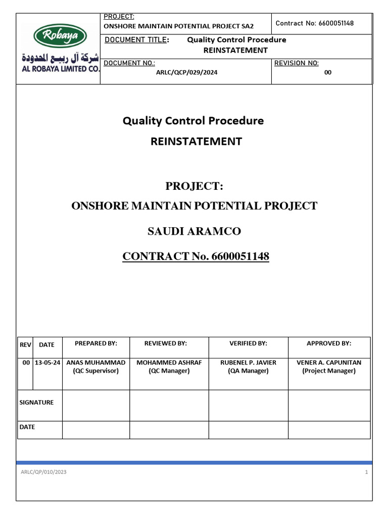 Reinstatement Procedure. Native File. Rev. 01 | PDF | Valve | Pipe (Fluid Conveyance)