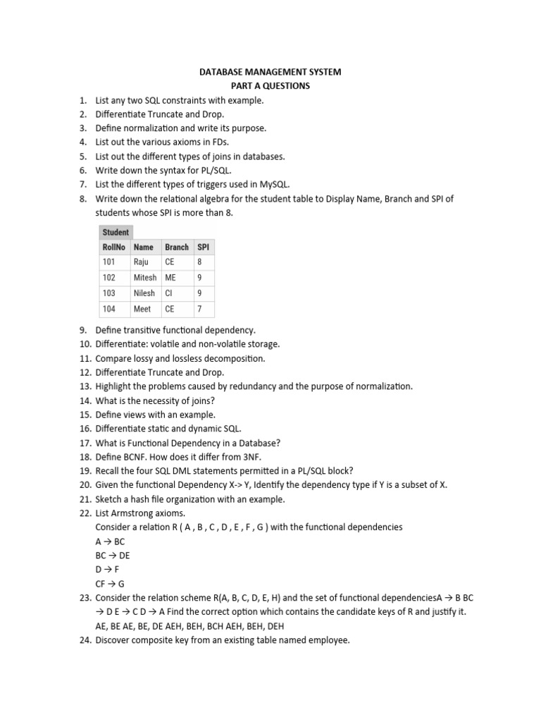 DATABASE MANAGEMENT SYSTEM QB | PDF | Table (Database) | Sql