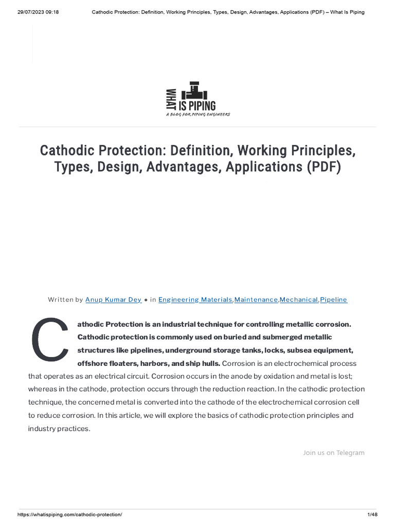 Cathodic Protection - Definition, Working Principles, Types, Design ...