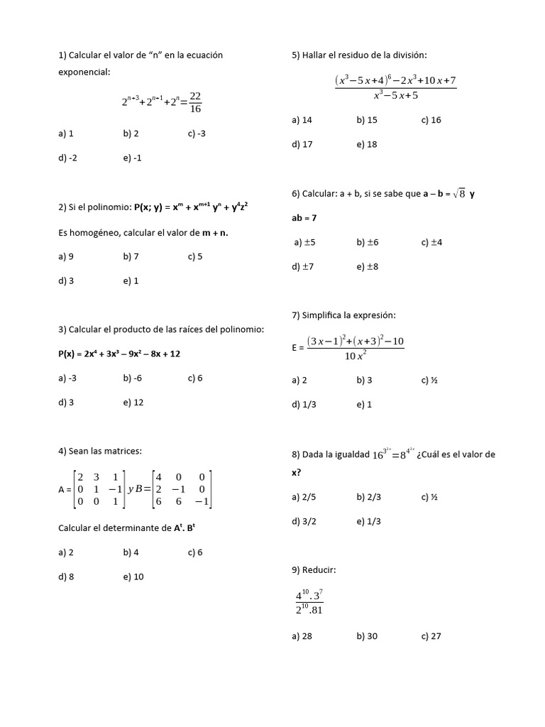 Practica - Algebra | PDF | Álgebra | Matemáticas