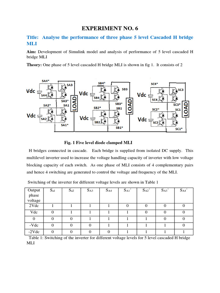 Experiment No 6 Five Level Cascaded H Bridge MLI | PDF | Power Inverter | Phase (Waves)