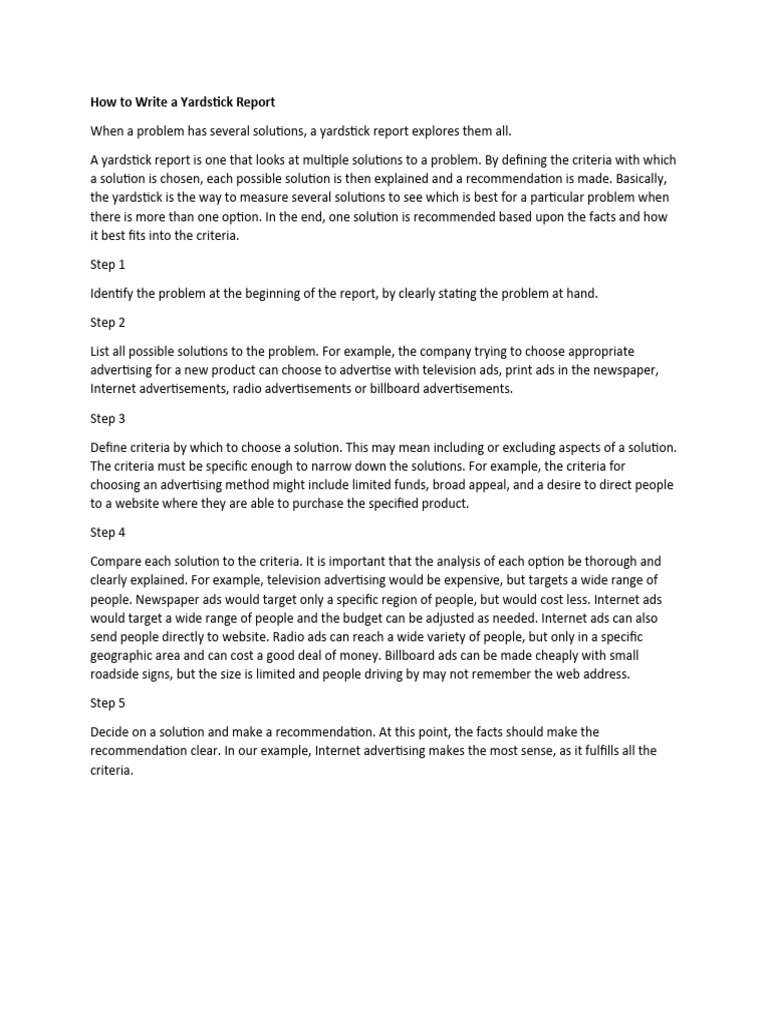 How To Write A Yardstick Report | PDF